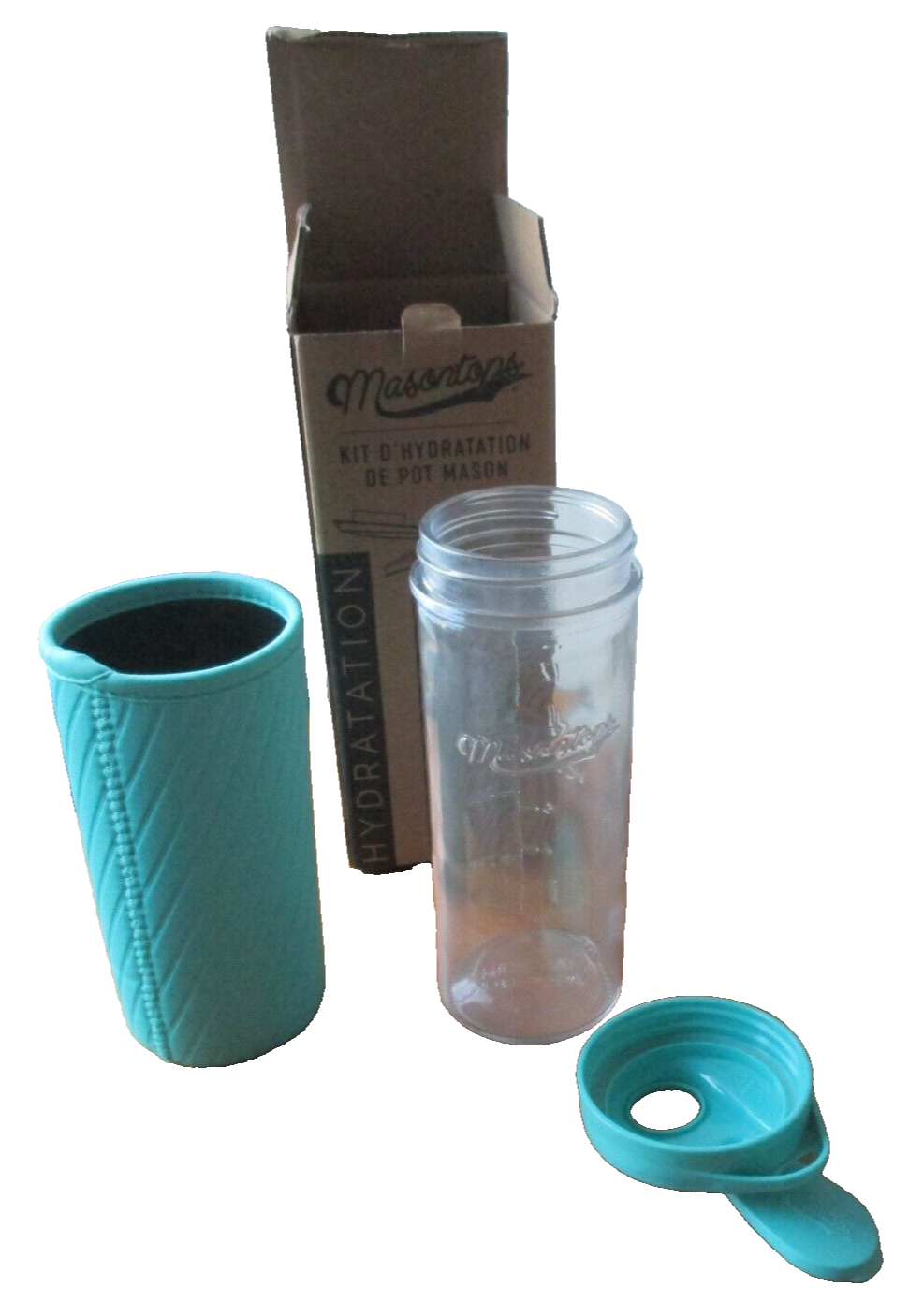 Masontops Mason Jar Hydration Kit Turquoise Glass Water Bottle Fun NEW ...