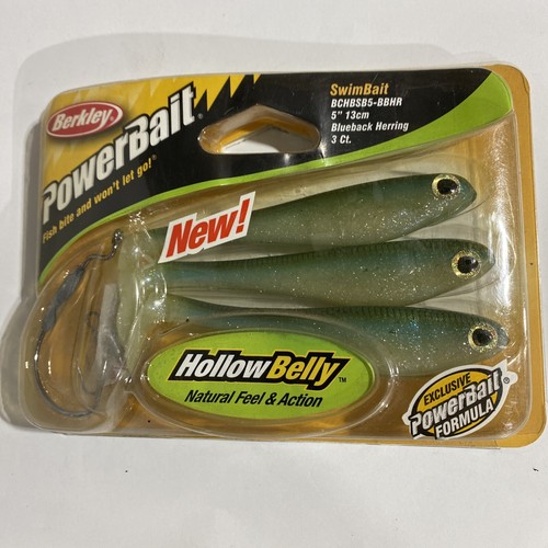BERKLEY POWERBAIT Hollow Belly Swimbait Kit Rig Paddle Tail 5" BLUE ...