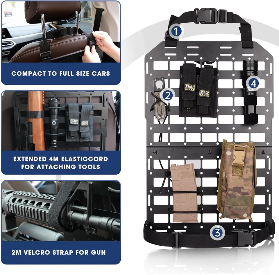 Tactical Rigid Molle Car Seat Back Organizer, Vehicle Molle Seat Back ...