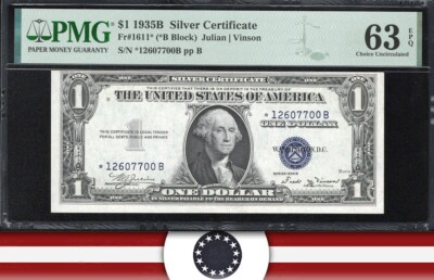 1935-B $1 SILVER CERTIFICATE STAR REPLACEMENT NOTE PMG 63 EPQ Fr 1611* ...