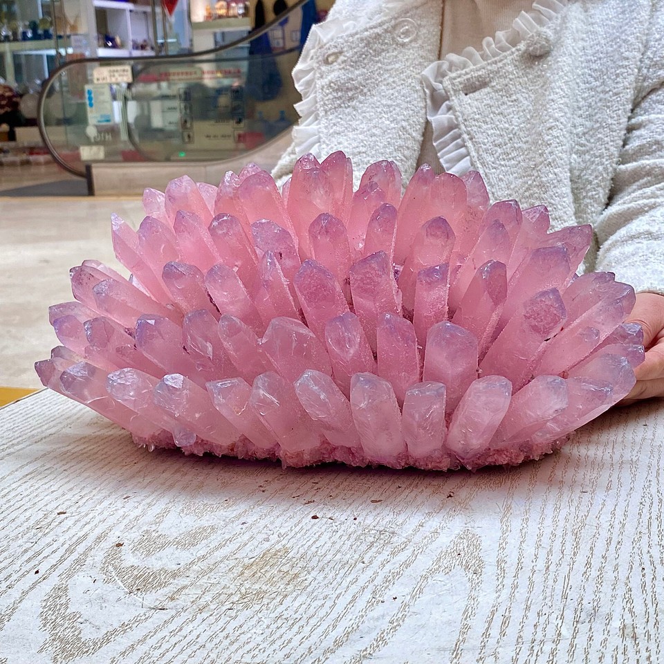 28.68LB High quality pink cluster flower phantom quartz crystal cluster ...