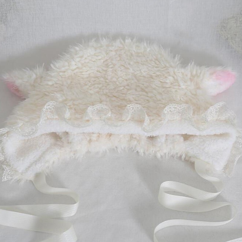 Cartoon Sheep Ear Shape Skiing Hat White Color Furry Hats for Women Ear ...