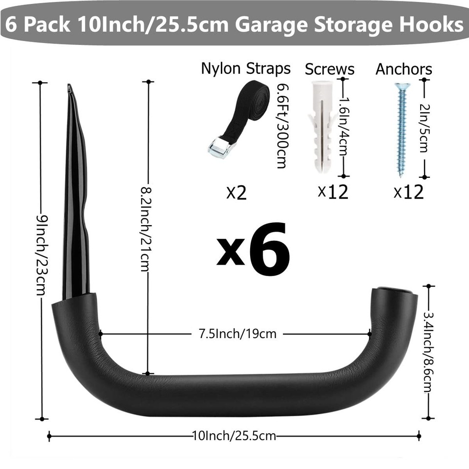 6 Pack 10 Inch Heavy Duty Garage Storage Ladder Hooks Wall Mount ...
