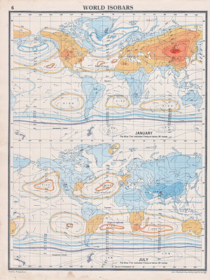 1941 MAP ~ WORLD ISOBARS ~ PRESSURE JANUARY & JULY | eBay UK