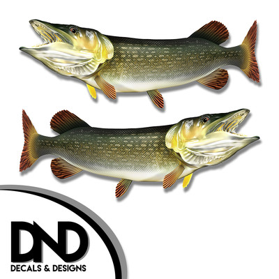Pike - Fish Decal Fishing Hunting Tackle Box Bumper Sticker "5in SET" F ...