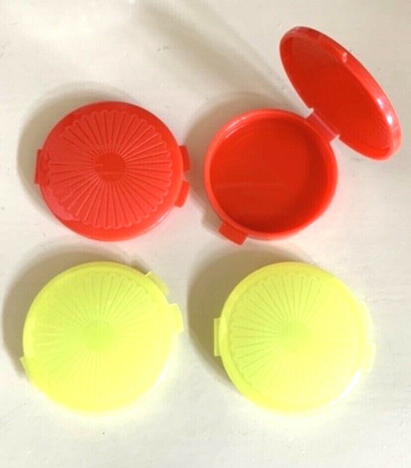 TUPPERWARE ROUND FLAT CLAMSHELL PILL KEEPER SET 6 pc COMPACT POCKET ...