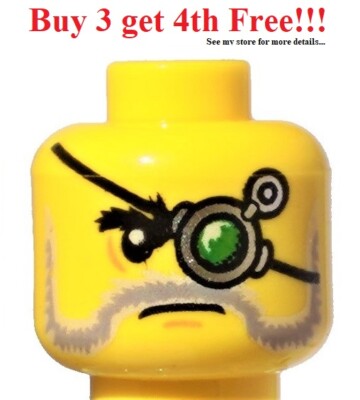 ☀️NEW Lego Minifigure Minifig Head Gray & White Beard Mechanical Eye ...