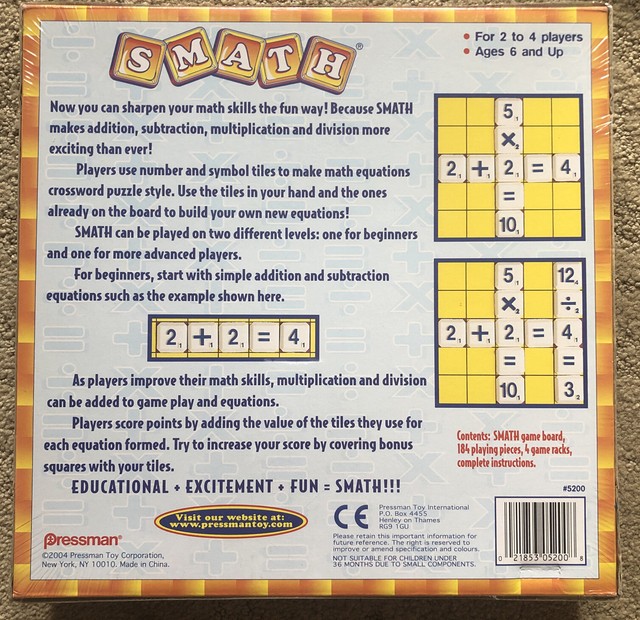 Smath The Board Game That Makes Math Fun Ages 6 Vintage 1992 Pressman ...