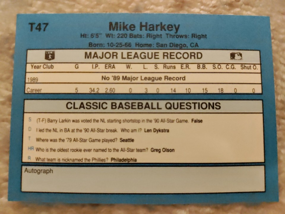 1990 Classic Yellow Baseball Card #T47 Mike Harkey | eBay