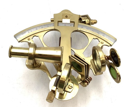 Brass Gold Tone Cold War Micrometer Sextant With Wooden Case | eBay