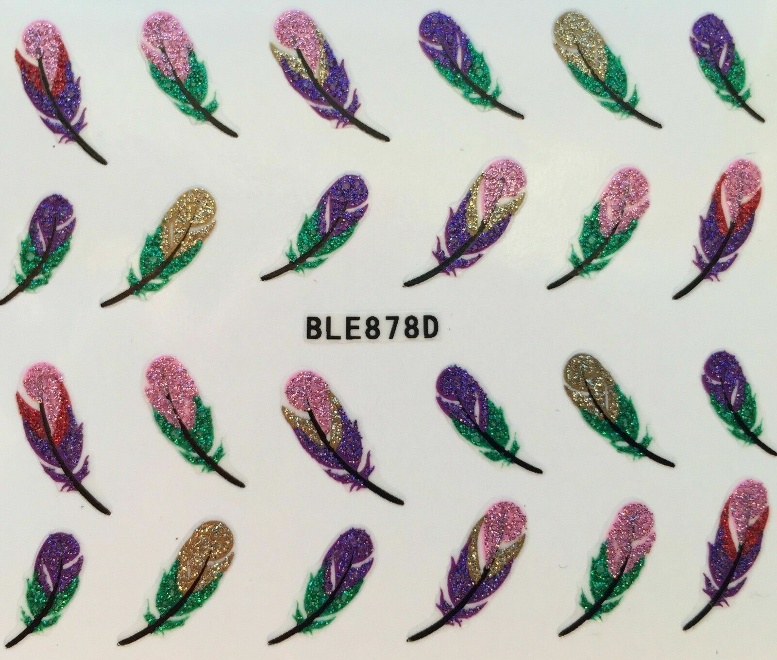 Nail Art 3D Glitter Decal Stickers Feathers Purple Green Glitter ...