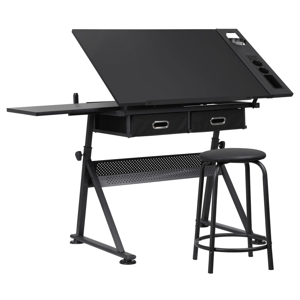 Drafting Desk Drawing Table 9 Levels Adjustable angle w/ Stool Arts ...