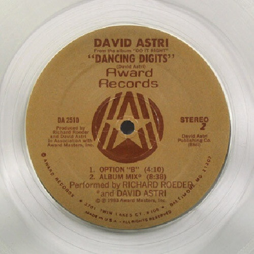 David Astri - Dancing Digits 12" - DA 2510 USA 1983 Clear Vinyl Record ...