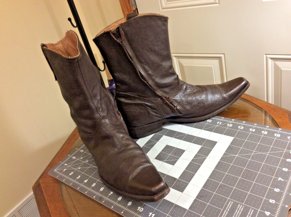 Men's Establo Work Boots Pebble Leather Brown Side Zip Western Cowboy ...