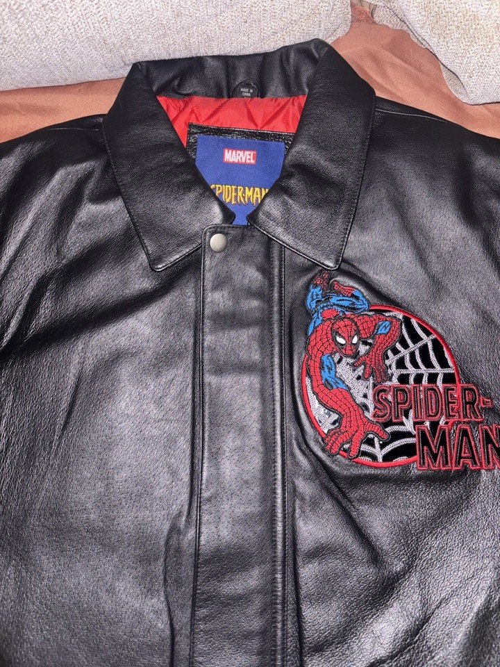 Official Marvel Spider-Man Embroidered Faux Leather Bomber Jacket ...
