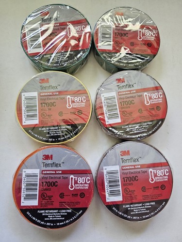 Lot of 6 Rolls - 3M Temflex 1700C General Electrical Tape Multi-Color 3 ...