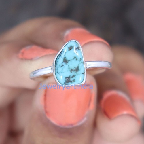 Genuine Raw Turquoise December 925 Sterling Silver Bohemian Ring US ...