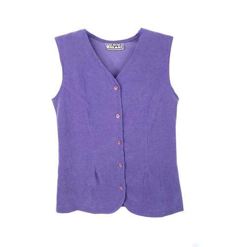 Synari Blouse Womens Large Vintage Sleeveless Button Top V Neck Sueded ...