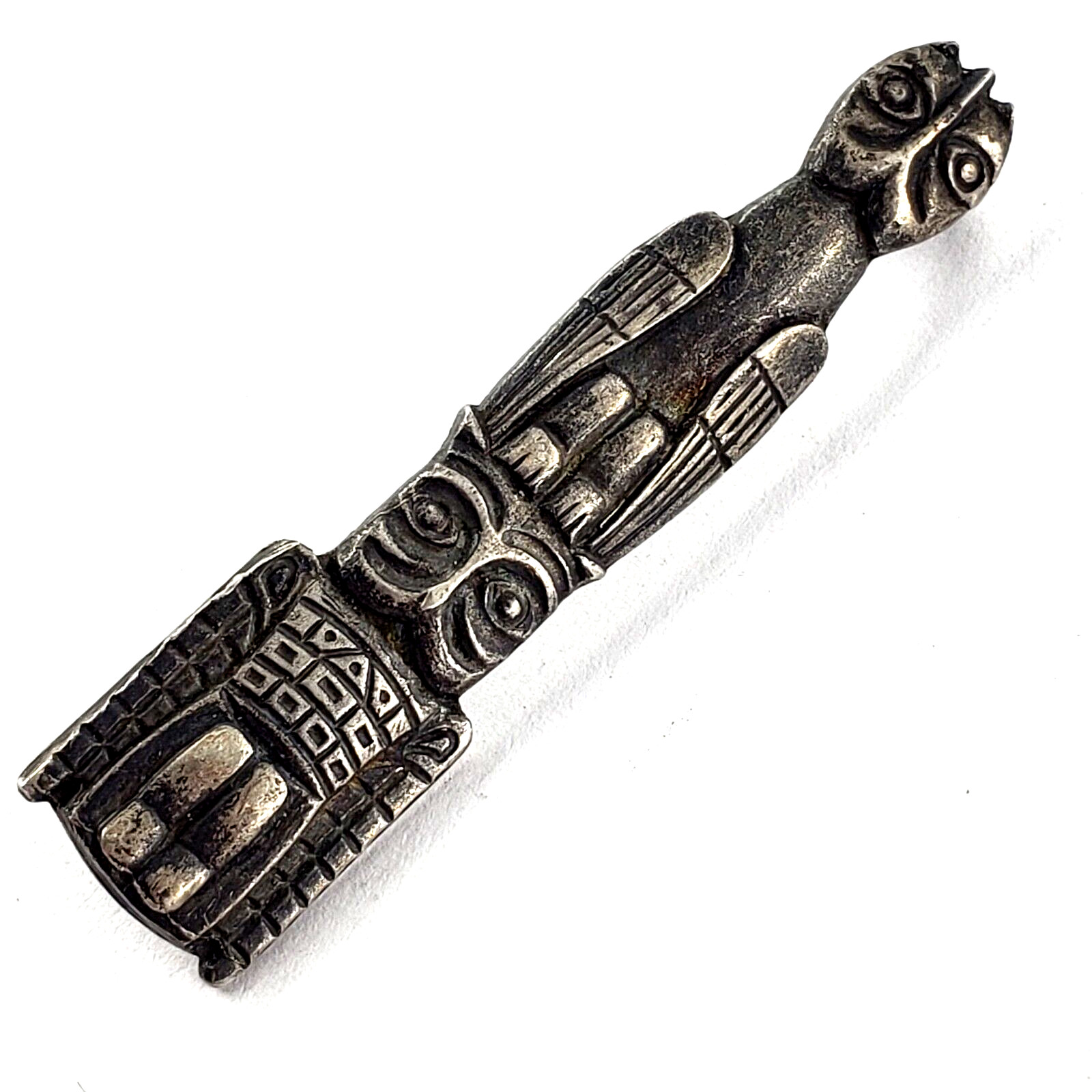 Vintage Sterling Silver Totem Pole Pin Brooch Pendant… - Gem