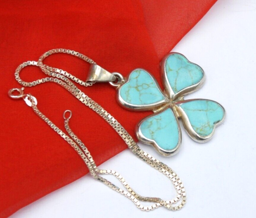 Vintage Handcrafted Four Leaf Clover Pendant Solid 92… - Gem