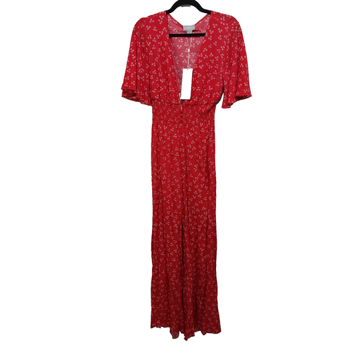 Finders Keepers Frida Pantsuit Jumpsuit Plunging Neck Red Ditsy Doo ...