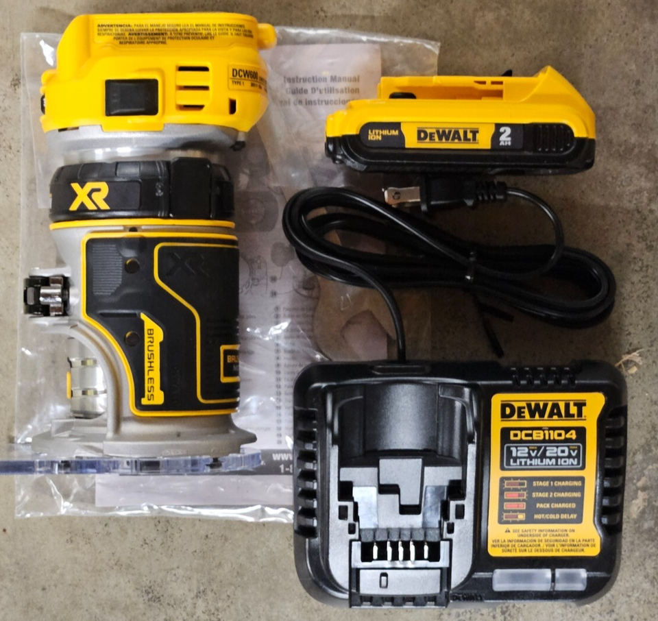 DeWalt 20V MAX XR Brushless Compact Router w/ 2aH Battery Model# DCW600 ...