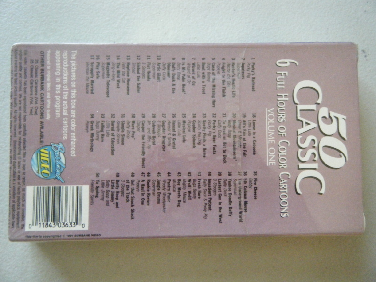 50 Classic Color Cartoons 6 Hours VHS Tape Volume 1 Burbank Video 1991 ...