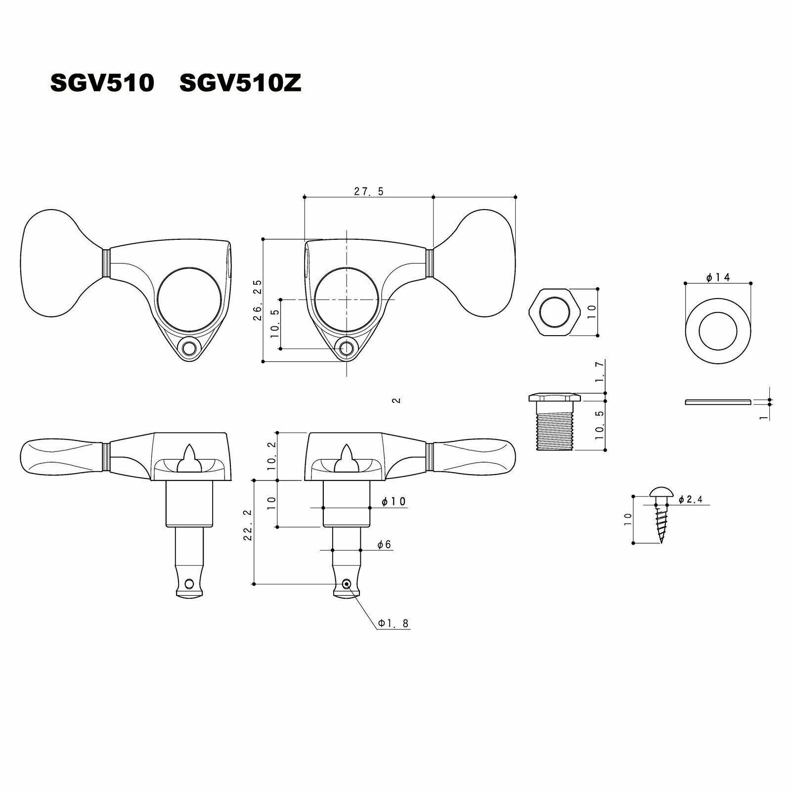NEW Gotoh SGV510Z-VL5 Tuners L3+R3 Guitar Tuning Keys 1:21 Ratio, 3x3 ...