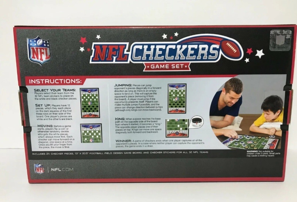 NFL CHECKERS GAME SET INCLUDES ALL 32 Teams With Reusable Stickers NEW ...
