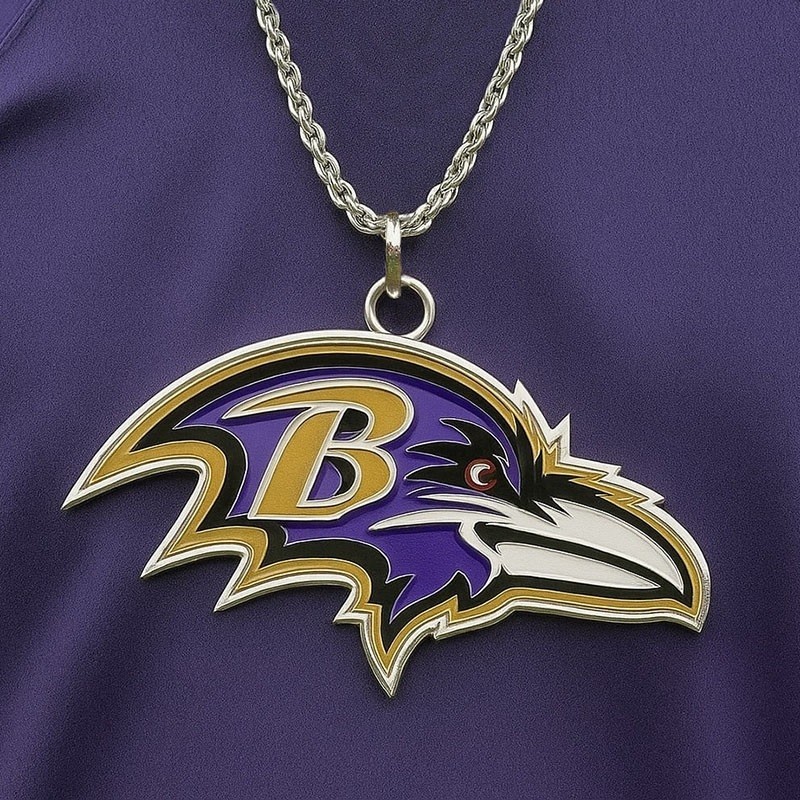 Large 2-1/2" Baltimore Ravens Stainless Steel Pendant Chain Necklace ...