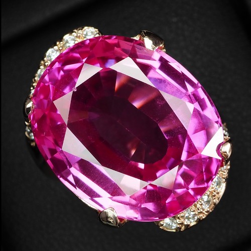 925 Sterling Silver Rose Gold Rings Brilliant Fuchsia Pink Tourmaline ...