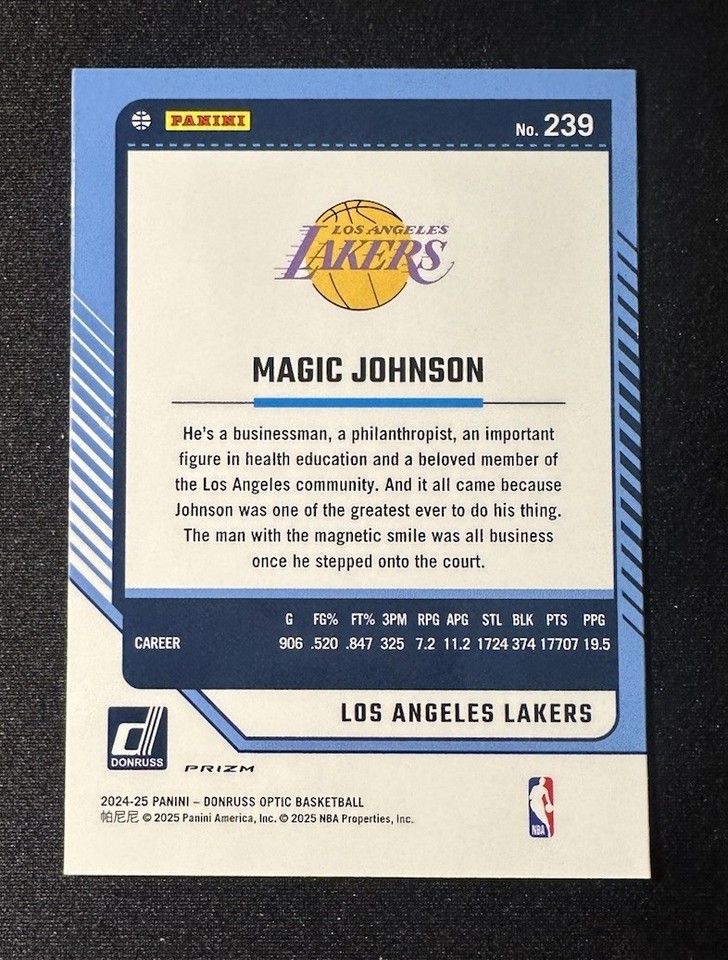 2024-25 Donruss Optic Legends Magic Johnson Purple Shock Prizm LA ...