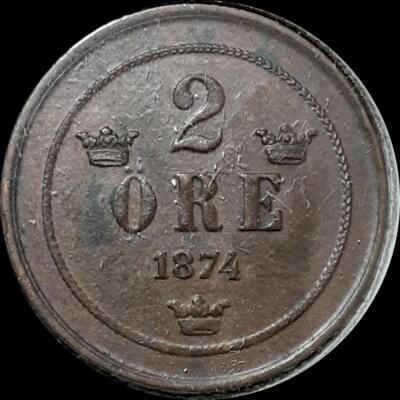Sweden 1874, 2 ore, old world coin #1328 | eBay