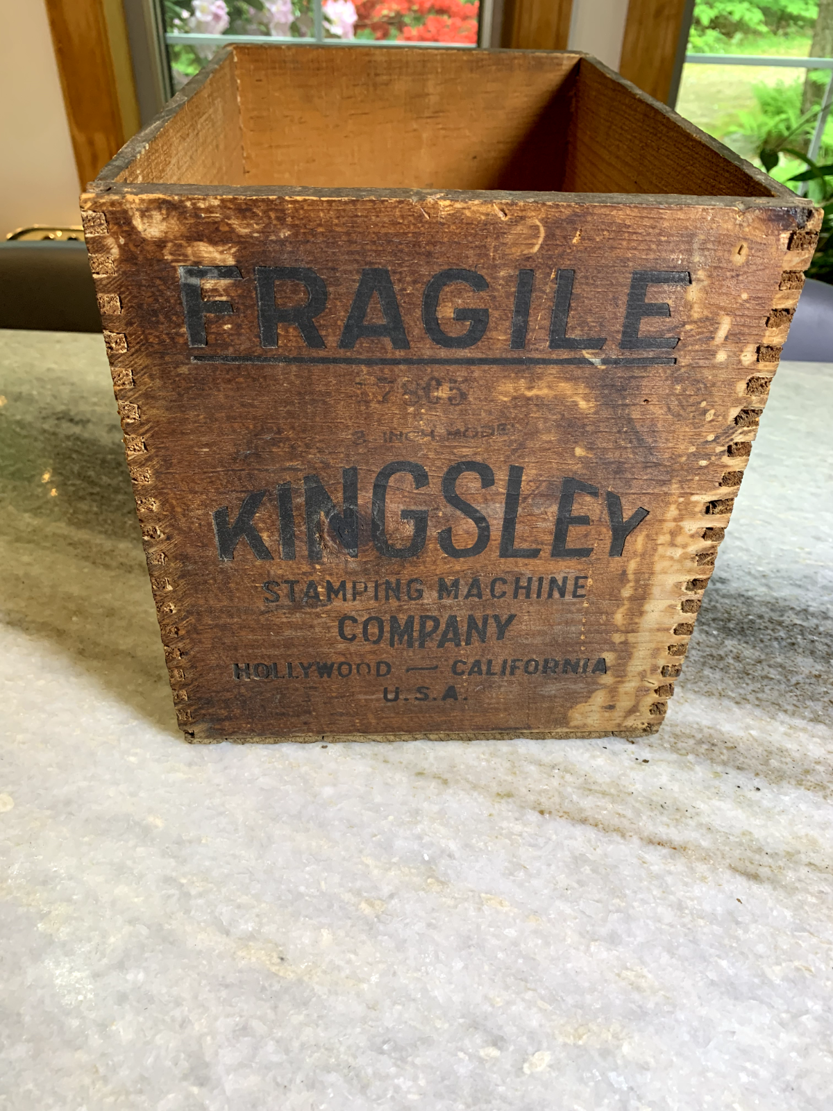 Antique Wood Wooden Box KINGSLEY Stamping Machine Company HOLLYWOOD ...