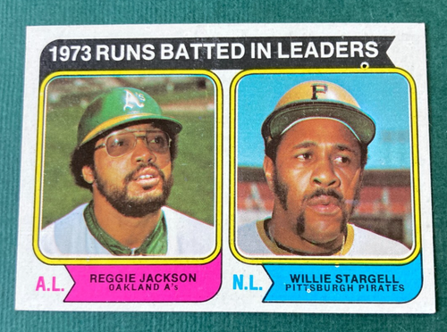 1974 TOPPS #203 BASEBALL CARD 1973 RBI LEADERS REGGIE JACKSON/WILLIE ...