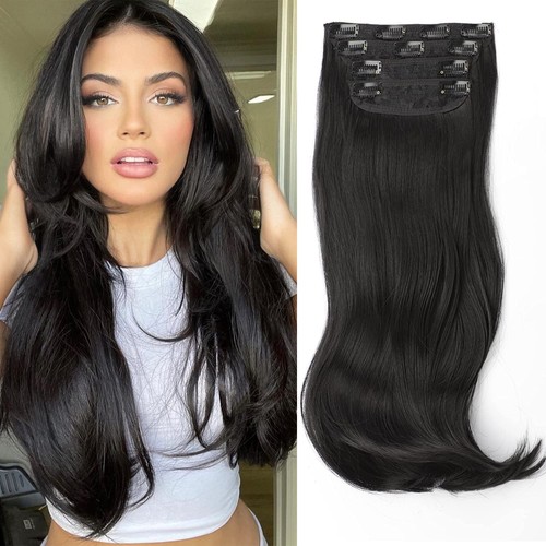 Hair Extensions for Women 20 Inch Black Long Layered Clip in Hair ...