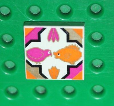 Lego White Tile 2x2 with Bird Fish Flowers ref 3068bpb0056/set 5872. ...