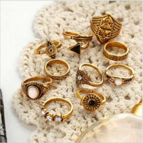 10 pcs Gold Boho Stack Rings Set Plain Above Knuckle Ring Sun Midi ...