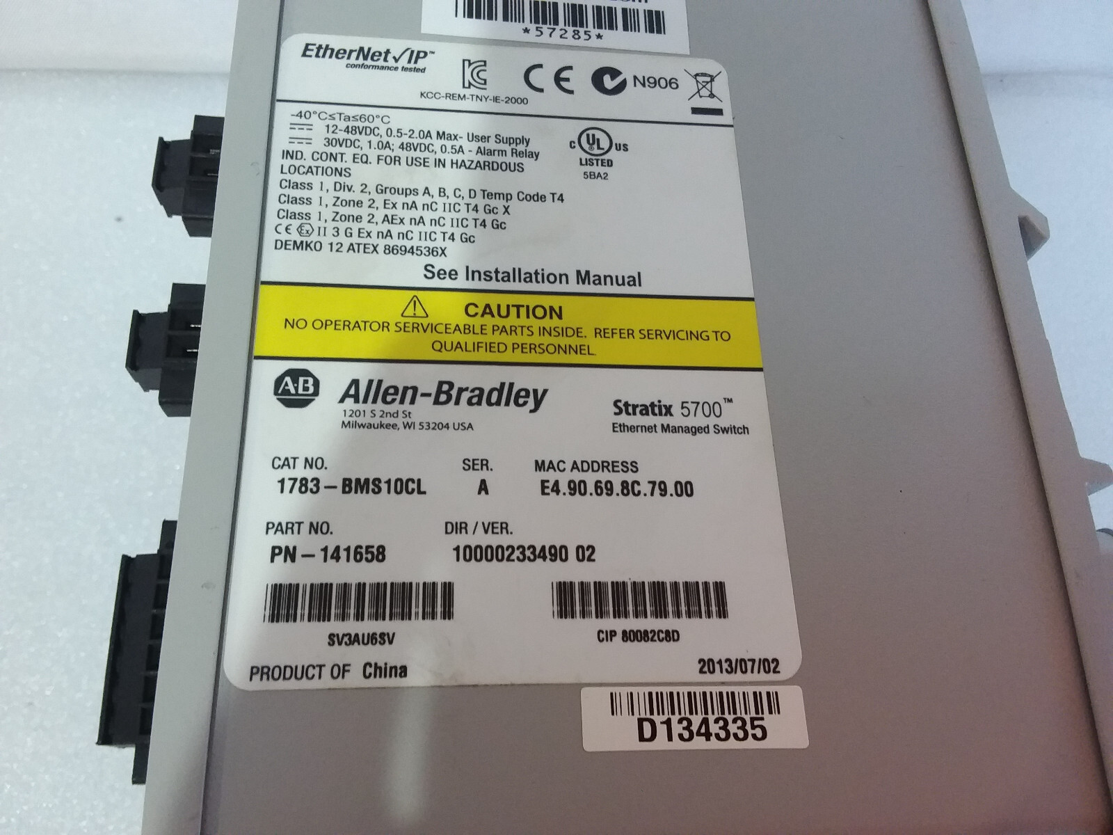 Allen Bradley 1783-BMS10CL Stratix 5700 Industrial 10 Port Managed ...