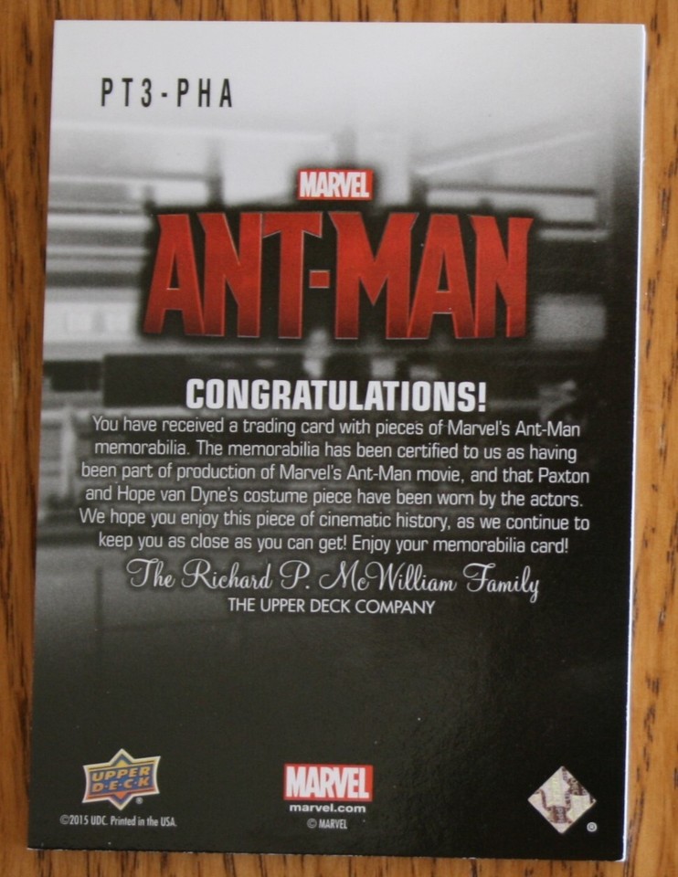 2015 UPPER DECK MARVEL ANT-MAN PYM PARTICLES TRIPLE PAXTON-HOPE-ANT-MAN ...