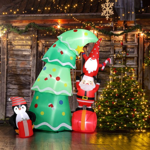 6 FT Lighted Inflatable Christmas Tree w/Elf and Santa Claus,Built-in ...