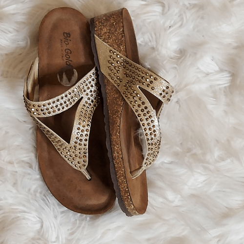 Bio Gold made in Italy gold glitter stone accents sandals | eBay