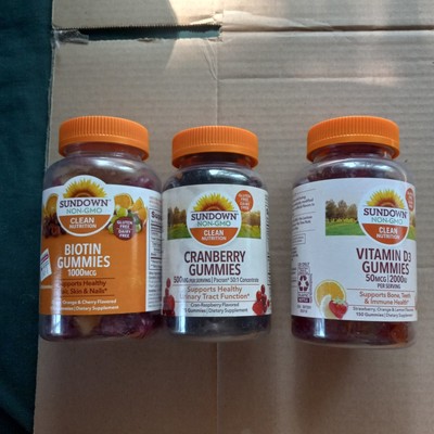 Mixed Lot sundown non-gmo VITAMIN D3 + BIOTIN + CRANBERRY (355 gummies ...