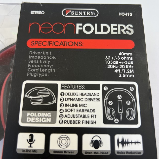 Sentry Neon Folders Stereo Headphones W/in-line Mic Ho410 - Red for ...