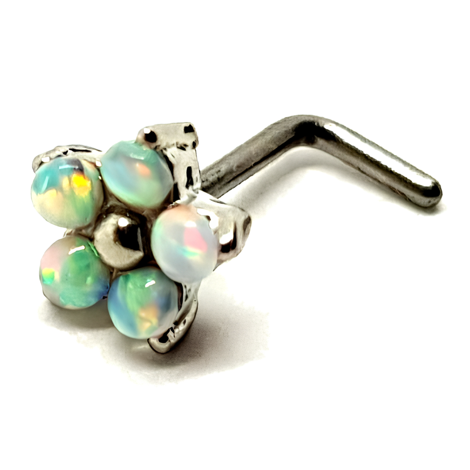 Opal Flower AB Nose Stud Aurora Borealis Surgical Steel 20g (0.8mm) L ...