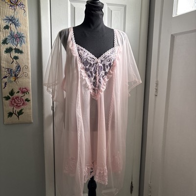 Vintage Undercover Wear Peignoir Pale Pink Sheer Robe Nightgown Lace ...