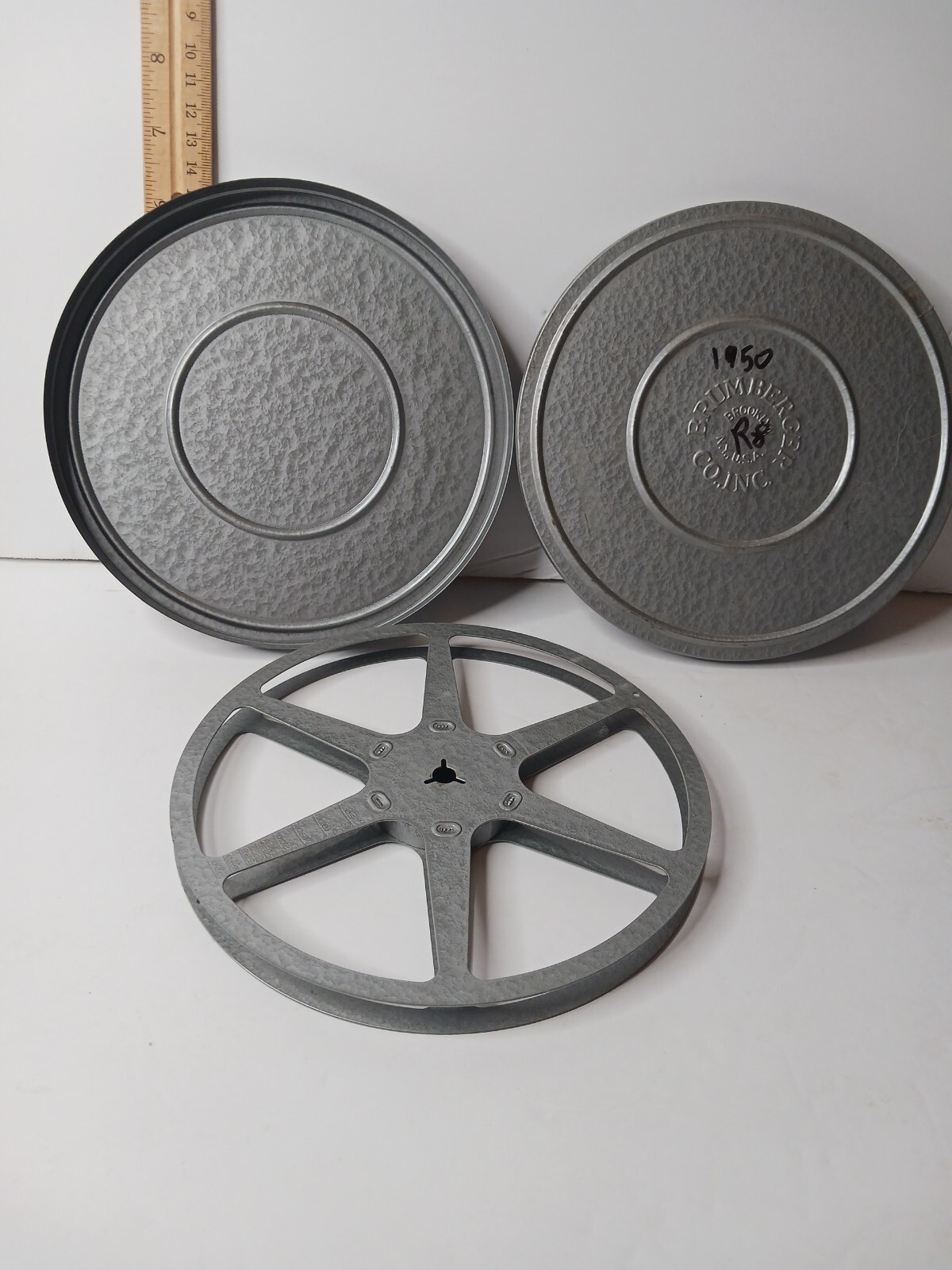 Metal Brumberger vintage Empty 400ft Case 7" canister reel slots for 8 ...