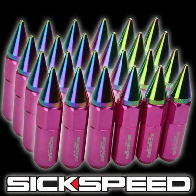 SICKSPEED 24 PC PINK/NEO CHROME SPIKED ALUMINUM LUG NUTS FOR WHEEL 12X1 ...
