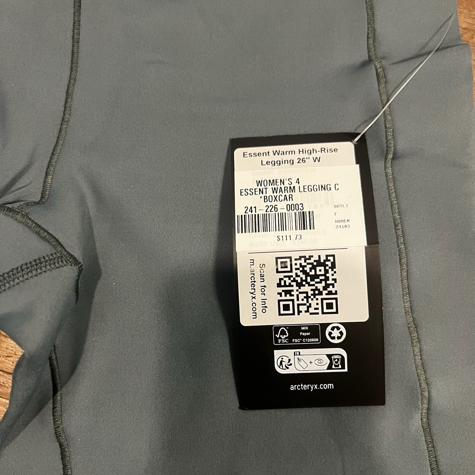 Arcteryx Essent High Rise Leggings 26" Green Side Pockets Pull On Sz 4 ...