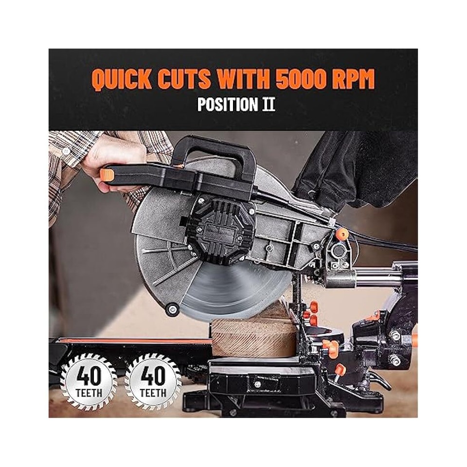 10in Miter Saw, 3 Blades, 15A, Sliding, 4500 RPM, Precise Angle Cuts ...